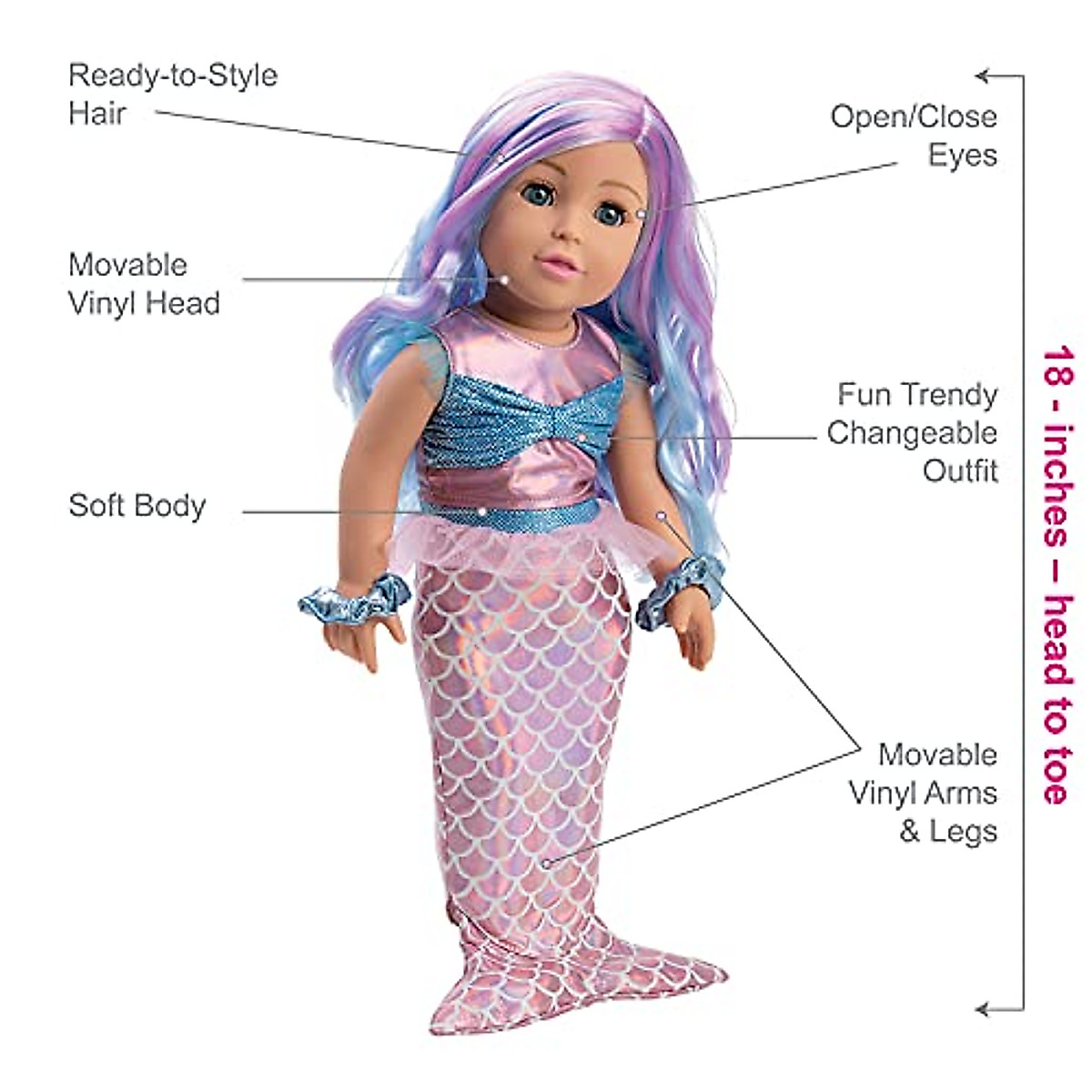 ADORA Amazon Exclusive Amazing Girls Collection, 18” Realistic Doll with Mermaid Outfit, Birthday Gift for Kids and Toddlers Ages 6+ - Mermaid Millie!