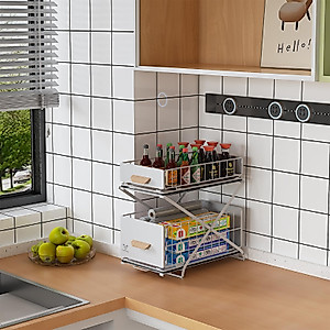 SweeTinytwo Adjustable Under Sink Organizer - 2 Tier Storage Rack with Height Adjustment, Bathroom Cabinet Storage Solution for Kitchen, Expandable Shelf for Under Sink Organization (40cm, white)