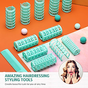 Syhood 12 Pieces Snap Hair Roller, Large Size Plastic Hair Rollers Curlers with Rat Tail Comb for Hairdressing Styling Tools(6.8 x 2.5 cm,Light Green)