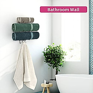 NPPLUS Largest Towel Rack for Bathroom, Towel Holder Wall Mounted with 3 Hooks for Hanging Towel Storage, Towel Organizer, Hand Towel Holder (Black)