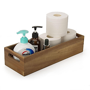 Eitida Natural Acacia Wood Bathroom Tray with Handles for Organizing Toiletries and Accessories - 16.5L x 6W inch