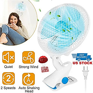KOCASO Oscillating Clip on Fan,8.6" Portable Quiet Fan w/2 Speed Fan w/Sturdy Clamp,Adjustable Tilt 90° Automatic Rotation Personal Desk Fan for Office Table Bedroom Kitchen w/ 3.94FT Cord-US Spot