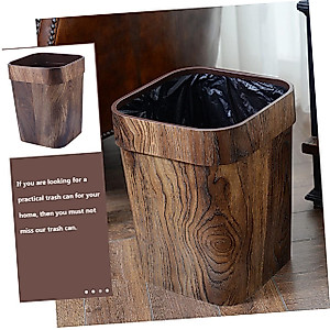Holibanna Retro Trash Can Imitation Wood Grain Trash Can Square Wastebasket Decorative Rectangular Trash Containers Black Garbage Can Car Trash Can with Lid Bins with Lids Trash Can Kitchen