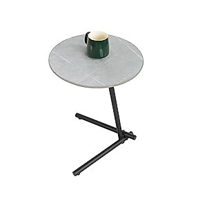 JACH Simplify Round Pedestal Accent Side Table, Minimalist Rock Board Side Table for Living Room, Bedroom, Suitable for Pairing with Sofas, 21" x 17" x 16", (Grey)