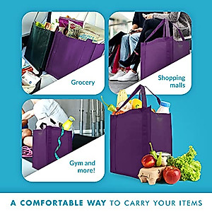 Simply Green Solutions - Reusable Grocery Bags, Wide Tote Bags with 20-Inch Reinforced Handle, Shopping Bags for Groceries, Reusable Gift Bags with Handles, 13 x 15 x 10, Pack of 10, Deep Purple