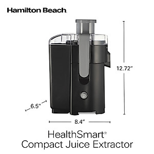 Hamilton Beach HealthSmart Juicer Machine, Compact Centrifugal Extractor, 2.4” Feed Chute for Fruits and Vegetables, Easy to Clean, BPA Free, 400W, Black and Gray (67502)