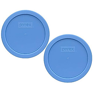Pyrex 7401-PC 3-cup Blue Cornflower Round Plastic Food Storage Replacement Lids - 2 Pack