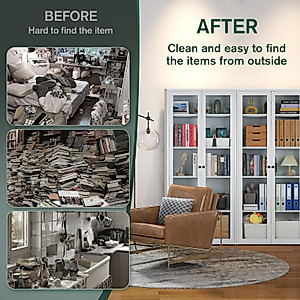 IRONMIX Display Cabinet with Glass Doors, 5-Tier Metal Storage Cabinet, Pantry Cabinet for Kitchen with Adjustable Shelves, Tall Bookshelf with Doors for Home Office (White - Glass Door)