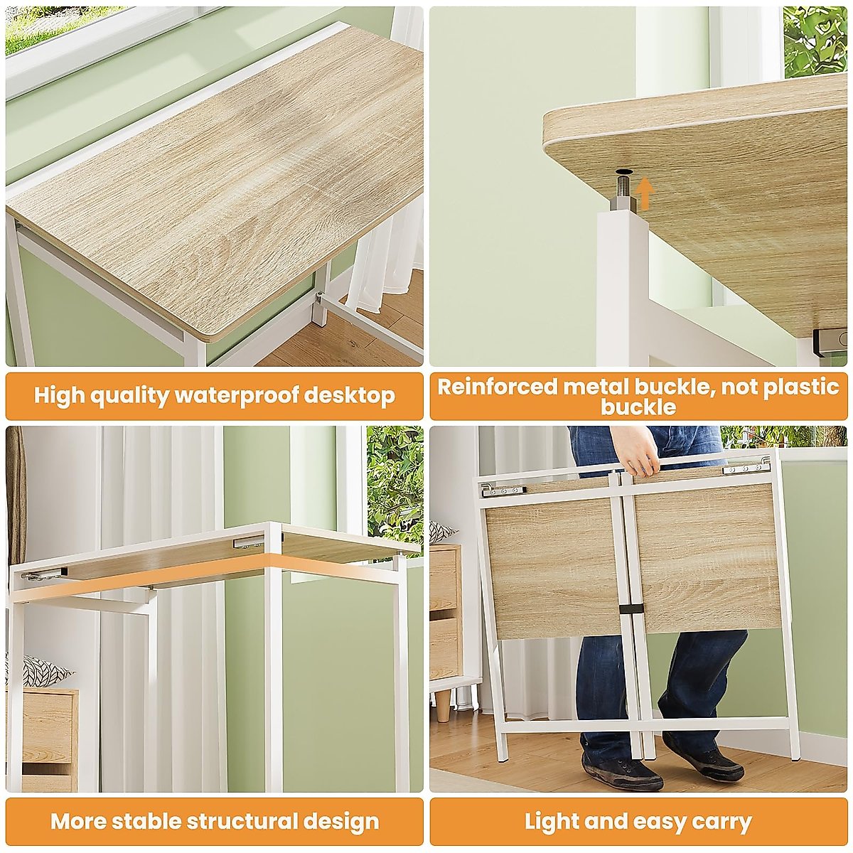 Elephance Folding Desk No Assembly Required 31.5" Small Foldable Computer Desk for Small Spaces, Space Saving Study Writing Office Desk Foldable Table for Home Office Beige