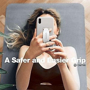 Onpint Phone Grip Finger Strap Holder 3.23 inches, 2-in-1 Cell Phone Slim Finger Loop Holder Kickstand Compatible with iPhone Samsung and Most Smartphones - White