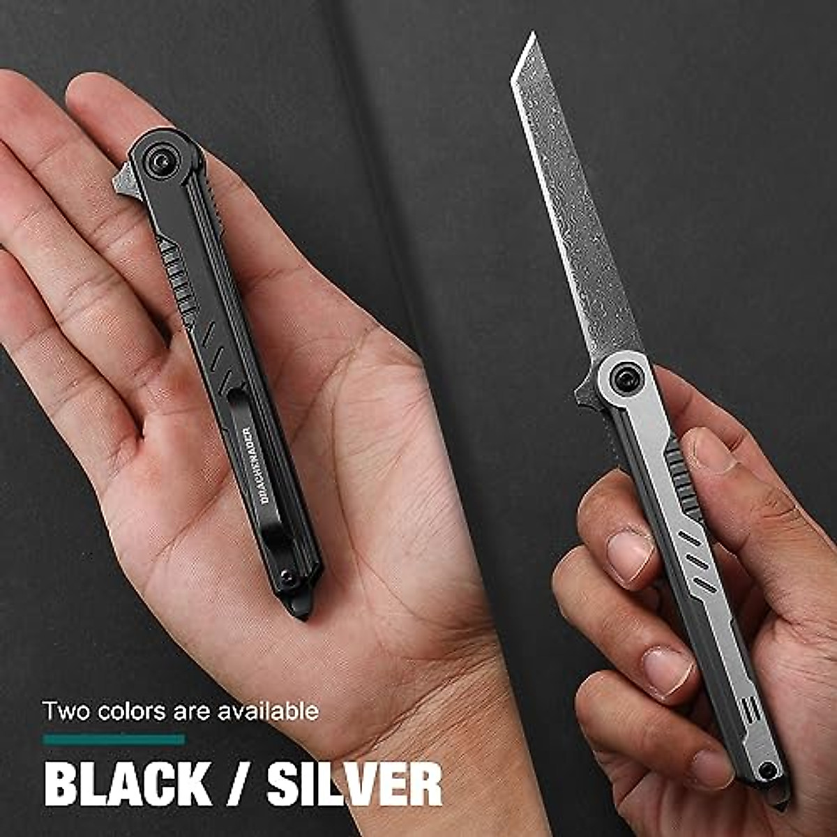 DRACHENADER 2 Set Tanto Knives (Black+Sliver) Slim Damascus Pocket Knife for Men/Women, Tanto Knife Gentleman's Pocket Knives Small EDC Knife
