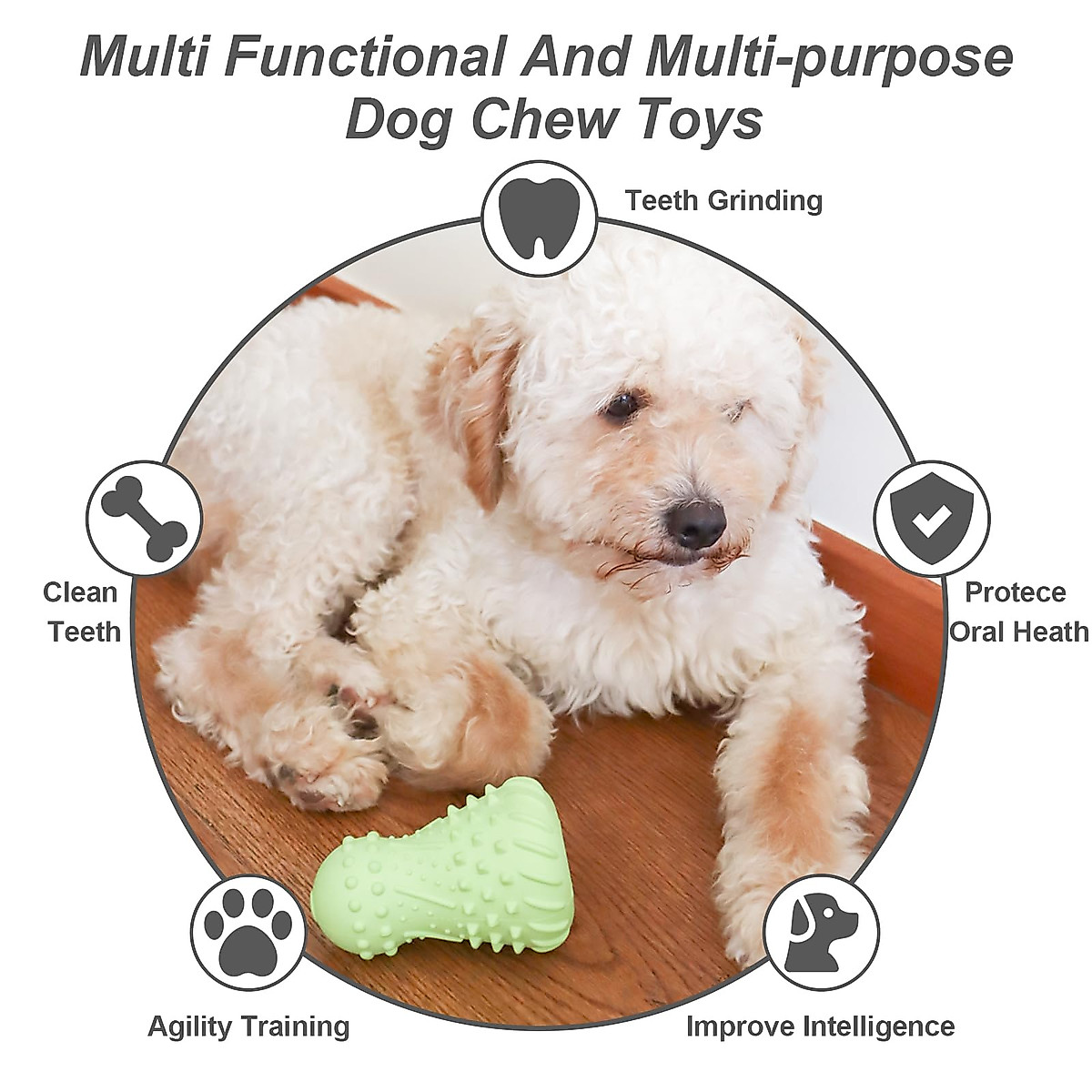 Nopisen Chew Toys -Cone Shape Dog Toys for Aggressive Chewers，Durable Natural Rubber， Multifunctional Teeth Cleaning and Gum Massage(Green)