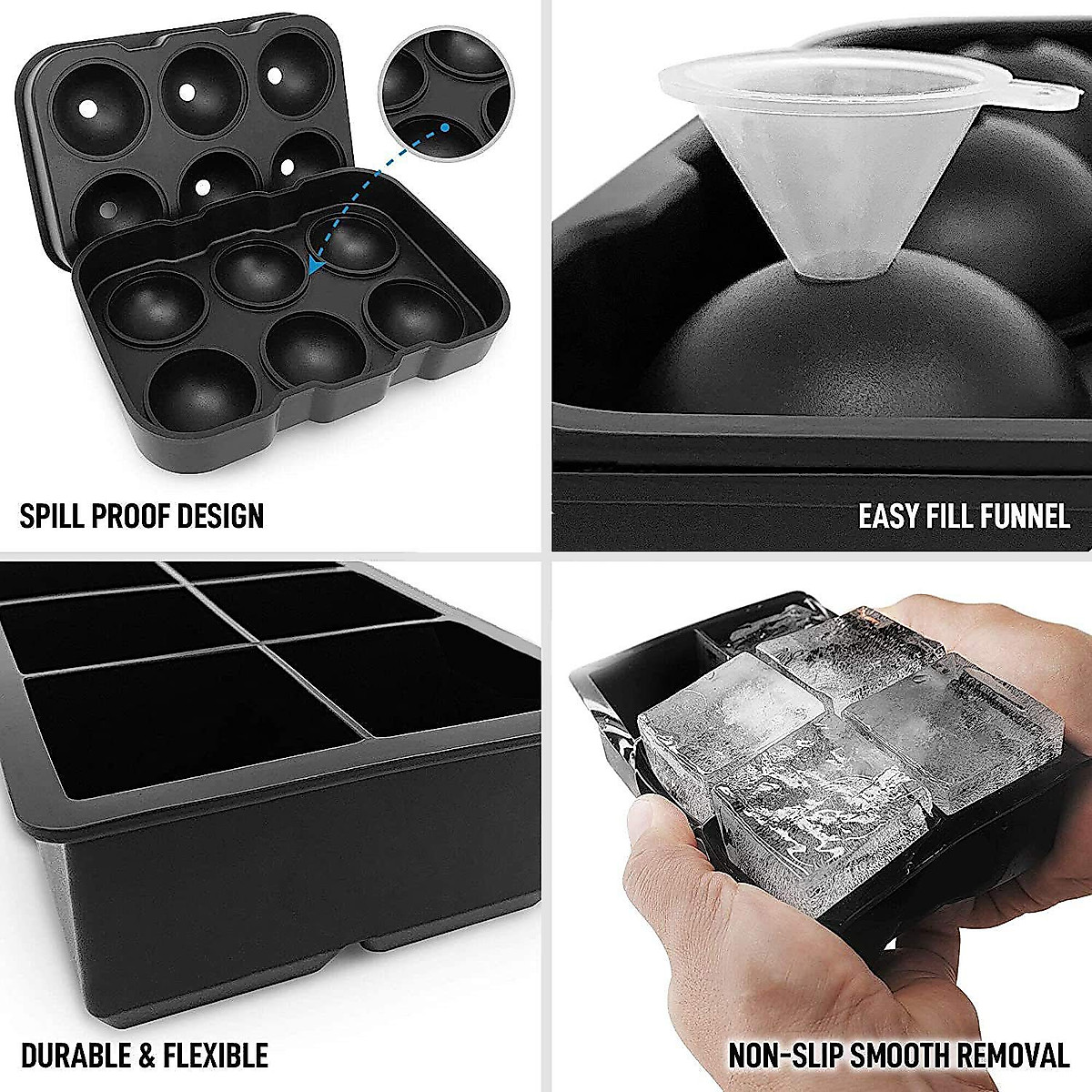 Vshinic Ice Cube Tray,Freezer Ice Maker, Ice Trays for Freezer With Lid,Whiskey Ice Ball Maker Large Square Ice Cube Molds with Lid for Cocktails Bourbon Coffee Juice - Reusable & BPA Free 2 Pack