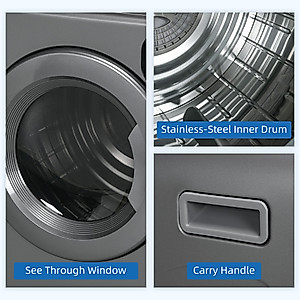 HOMCOM Portable Clothes Dryer, 120V 1300W Compact Laundry Dryer with Intelligent Drying, 3.2 cu.ft Stainless Steel Drum, Front Load Electric Dryer for Apartments, Dorms, RVs, Gray