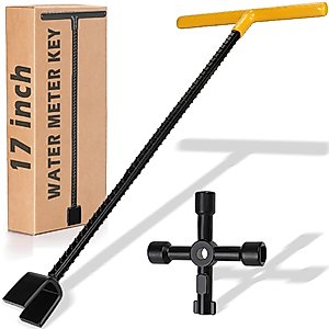 Winisok 17 Inch Water Meter Key With 4-Way Multi-Functional Utilities Key, Enforced Rebar Water Shut Off Tool Wrench T-handle for Curb Main and Water Meters, Underground Stop or Waste Valves