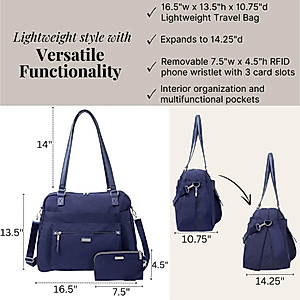 Baggallini Overnight Expandable Laptop Tote - Lightweight Travel Bag for Women, Navy