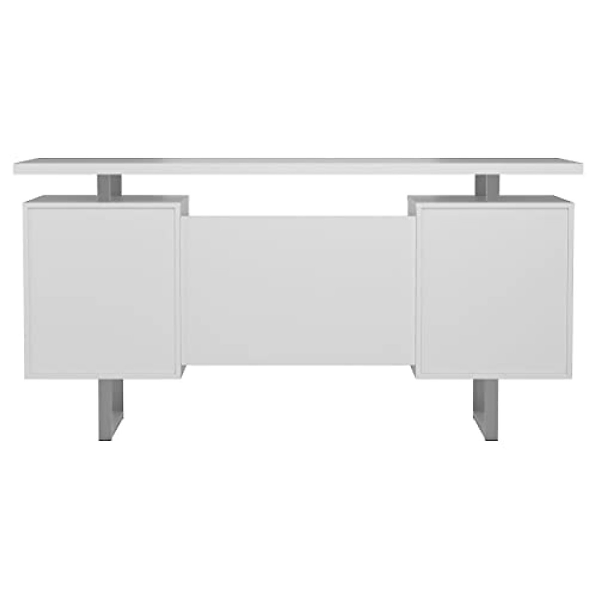 Coaster Furniture Lawtey Modern Contemporary 2 Drawer Home Office Writing Desk Storage File Cabinet Silver Metal Frame White High Gloss 803521