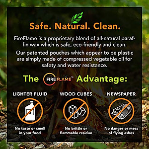 Fireflame Quick Instant Fire Starter - 100% Waterproof All-Purpose Indoor & Outdoor Firestarter, for Charcoal Starter, Campfire, Fireplace, BBQ - Odorless and Non-Toxic - 60 Pouches in Canister