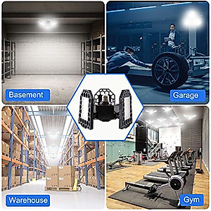 LED Garage Light, Deformable Garage Ceiling Light, 60W, 8000LM, 6000K Daylight, E26/E27 Socket Include, Fits for Garage Warehouse Basement Workshop and Yard Shop Light, Barn Light, High Bay Light