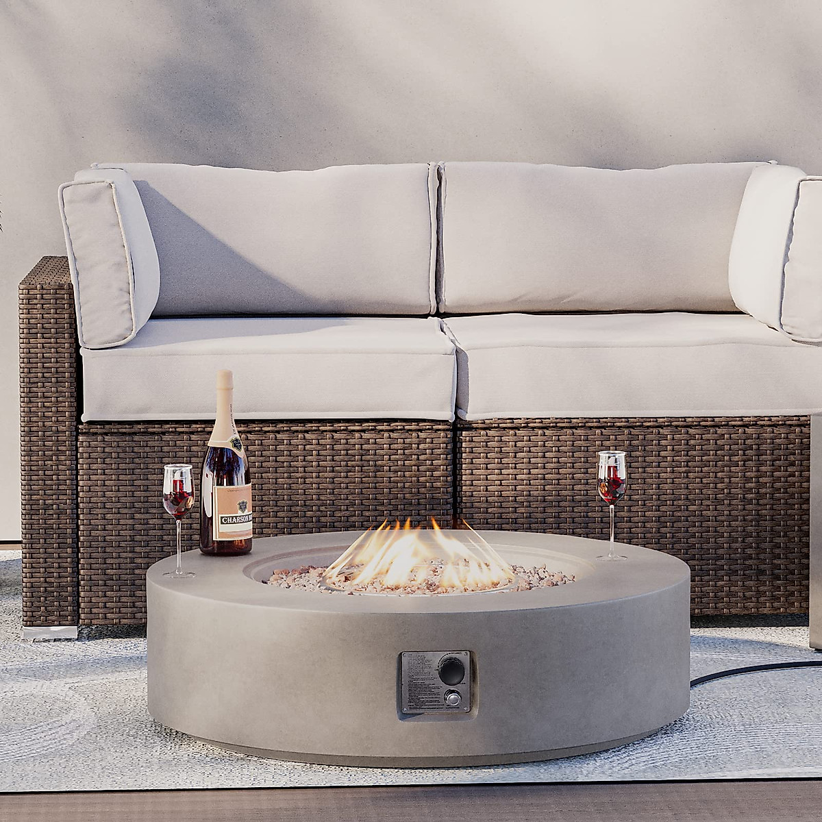 HOMPUS Outdoor Round Propane Fire Pit Table, 41''x12'' Fire Table, 50000 BTU Fire Pit w Free Waterproof Cover & Fire Stone for Patio, Garden, Grey