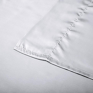 Satin Bed Sheets Queen Sheet Set, Silver Grey Silk Sheets, 4 - Pieces Soft Bedding Set with 1 Deep Pocket Fitted Sheet,1 Flat Sheet,2 Pillowcase