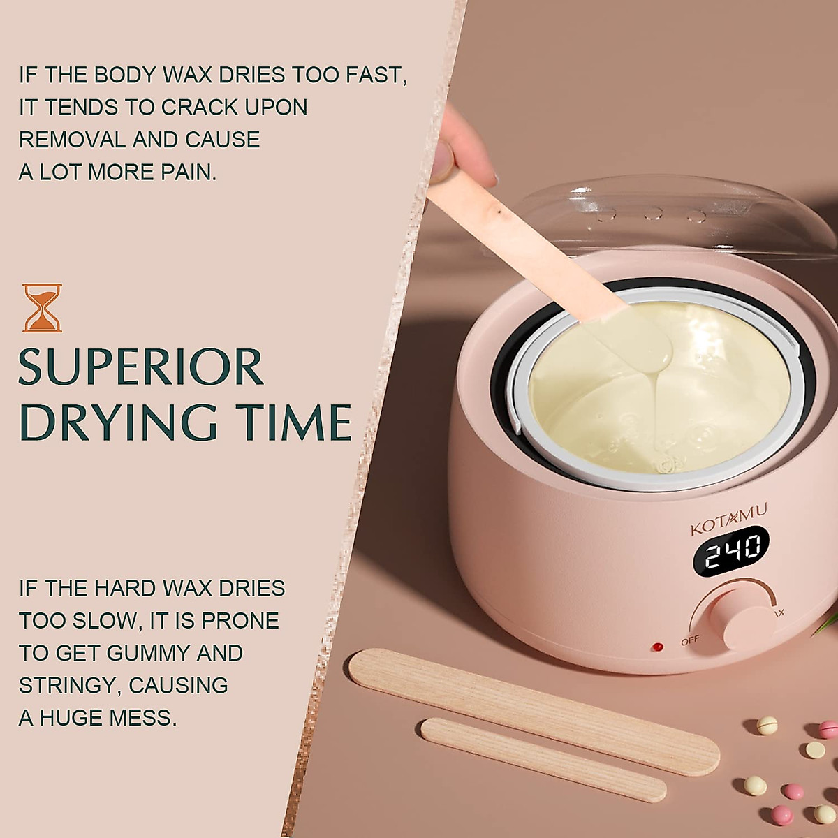 KOTAMU Hard Wax Beads for Hair Removal - 1lb Sensitive Skin Thick Hair Formula for Full Body, Face, Chest, Back, Leg, Bikini Brazilian Waxing - Wax Refill for Women and Men