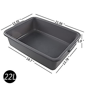 Utiao 22 L Plastic Commercial Bus Tub Box, Deep Gray Restaurant Dishpan Basin, 4 Packs