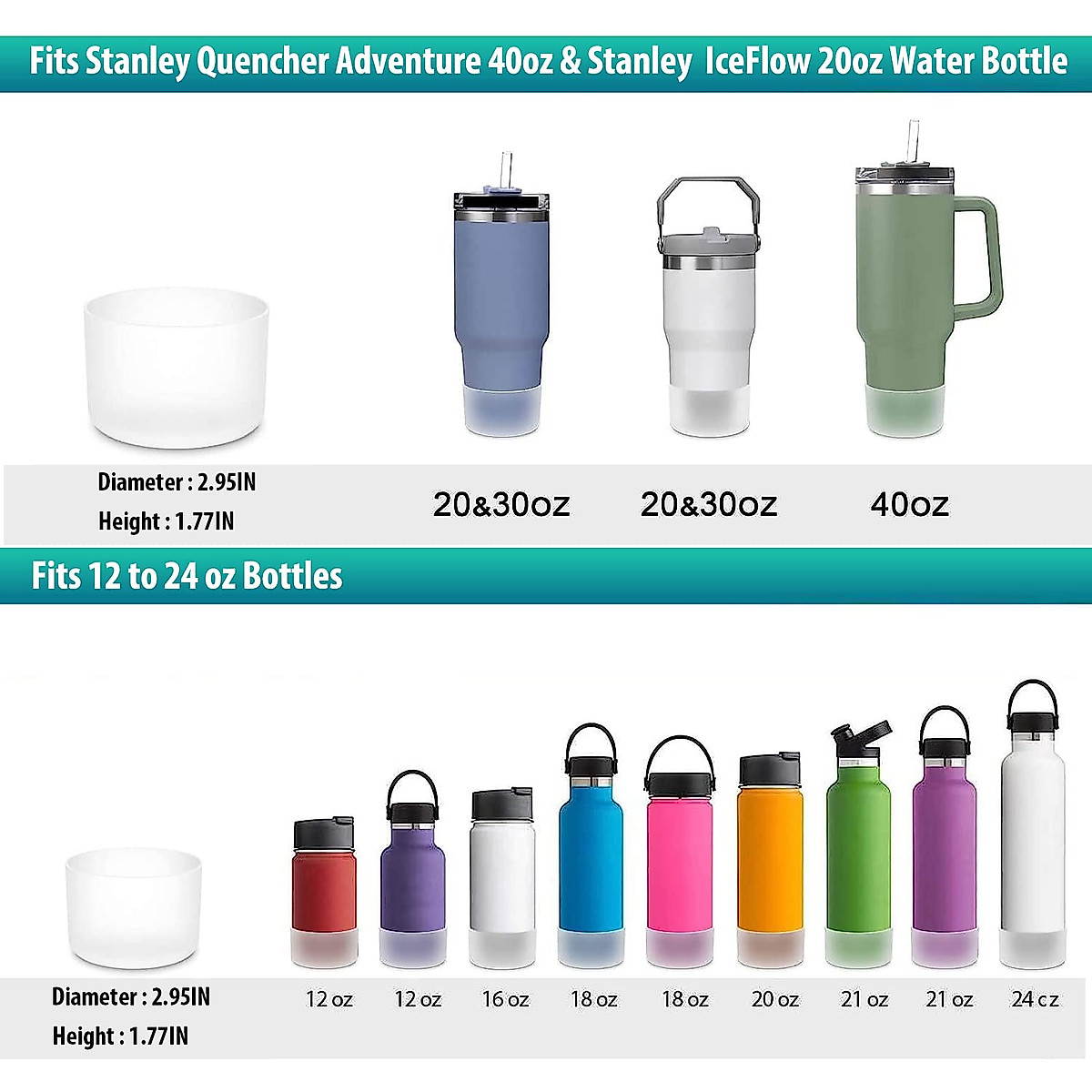 YUNZSXJY Silicone Boot for Stanley Quencher Adventure,2Pcs Protective Boot for Hydroflask Water Bottle 12oz - 40oz,Flex Boot Compatible with All Water Bottles (12-40oz for Stanley, Clear, 2)