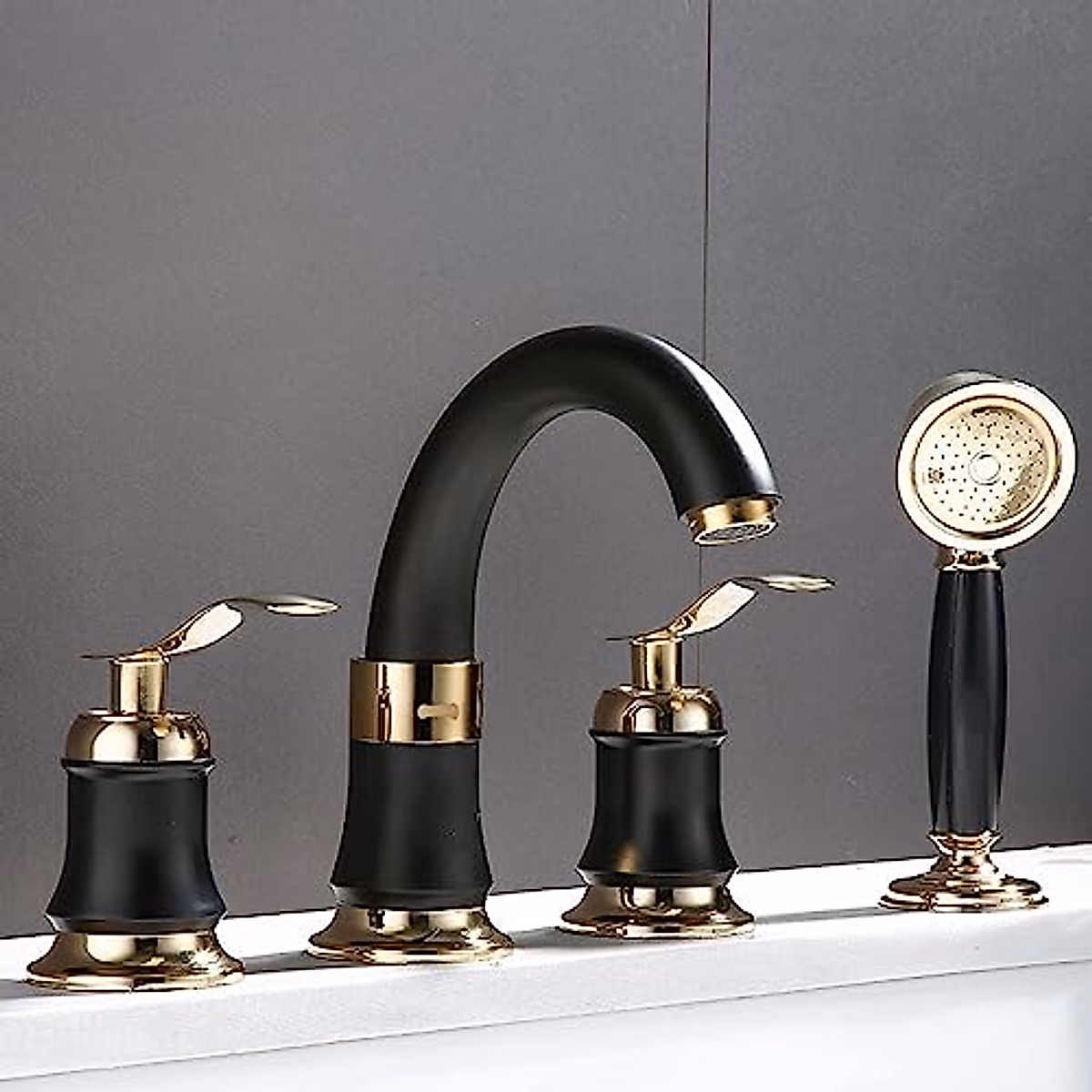 WuDLi Bath Shower Mixer Tap, Deck Mount 4 Hole Bath Taps Set with Shower, Bath Mixer Tap Bathroom A