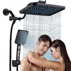 Cobbe 12 Inch Rain Shower Head Combo, High Pressure Handheld Shower Head with Filter - Upgrade Extension Arm Height Adjustable - 9 Spray Filtered Shower Head, Matte Black