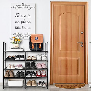 JUMAIPRO 5-Tiers Shoe Rack, 20 Pairs Shoe Storage Organizer, Double Row Free Standing Shoe Racks, Metal Stackable Shoe Tower, Black Shoe Shelf for Entryway Closet Bedroom Hallway Patio