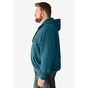 KingSize Men's Big & Tall Fleece Zip-Front Hoodie - 4XL, Heather Midnight Teal