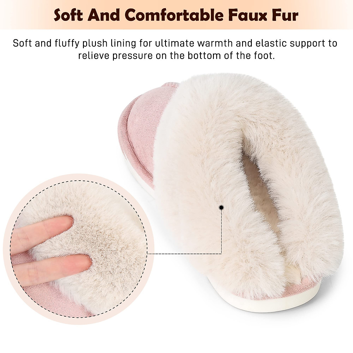 JANERIW Womens Slippers Cozy Warm Winter Slip On House Shoes Fluffy Soft Memory Foam Comfy Faux Fur Plush Anti-Skid Indoor/Outdoor(Pink)