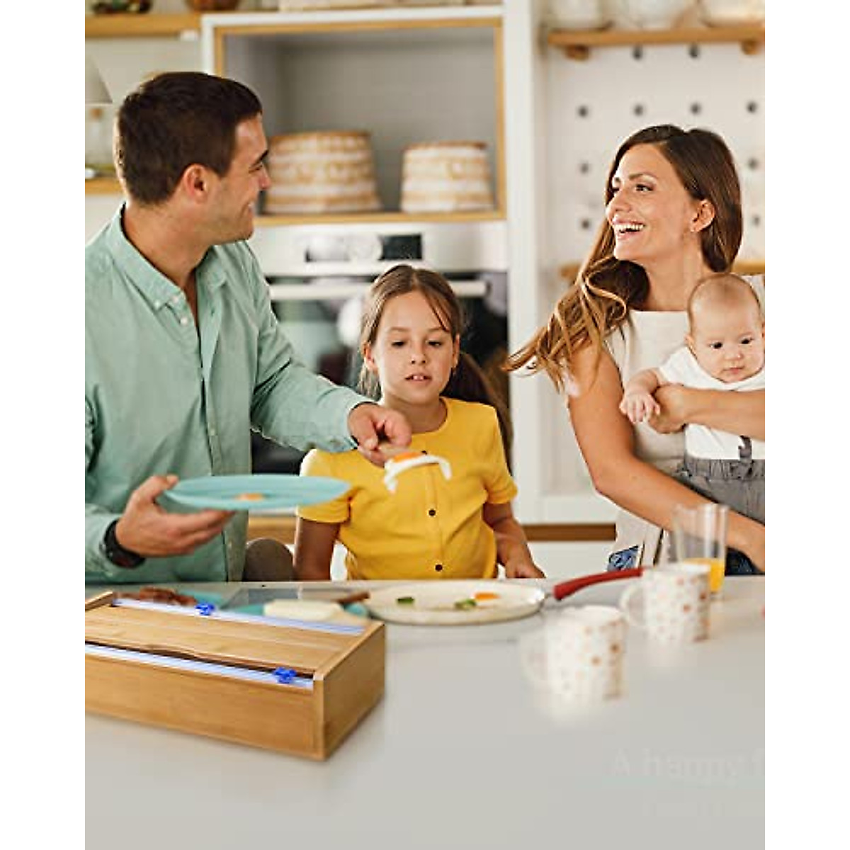 ECOGREDA Plastic Wrap Dispenser with Cutter,Bamboo Tin Foil Organizer for Drawer Cabinet, Suitable for Aluminum Foil Organization and Storage and Parchment Paper(2 in 1)