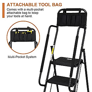 HBTower 4 Step Ladder with Handrails, 330 lbs Folding Step Stool with Attachable Tool Bag & Anti-Slip Wide Pedal for Home Kitchen Pantry Office (4-Step)