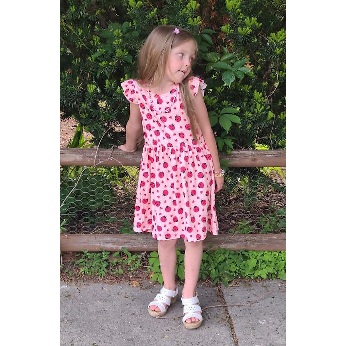Girls Ladybug Dress Short Sleeve Ruffle Sundresses Kids Summer Outfits Animal Print Clothes Toddler Pink Swing Dresses 2-3 Years Old