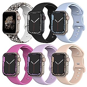 BMBMPT Compatible with Apple Watch Band 40mm 38mm 41mm Soft Silicone Sport Strap Replacement Wristbands for iphone iWatch Series 7 6 5 4 3 2 1 SE for Women Men 6 Pack leopard cheetah