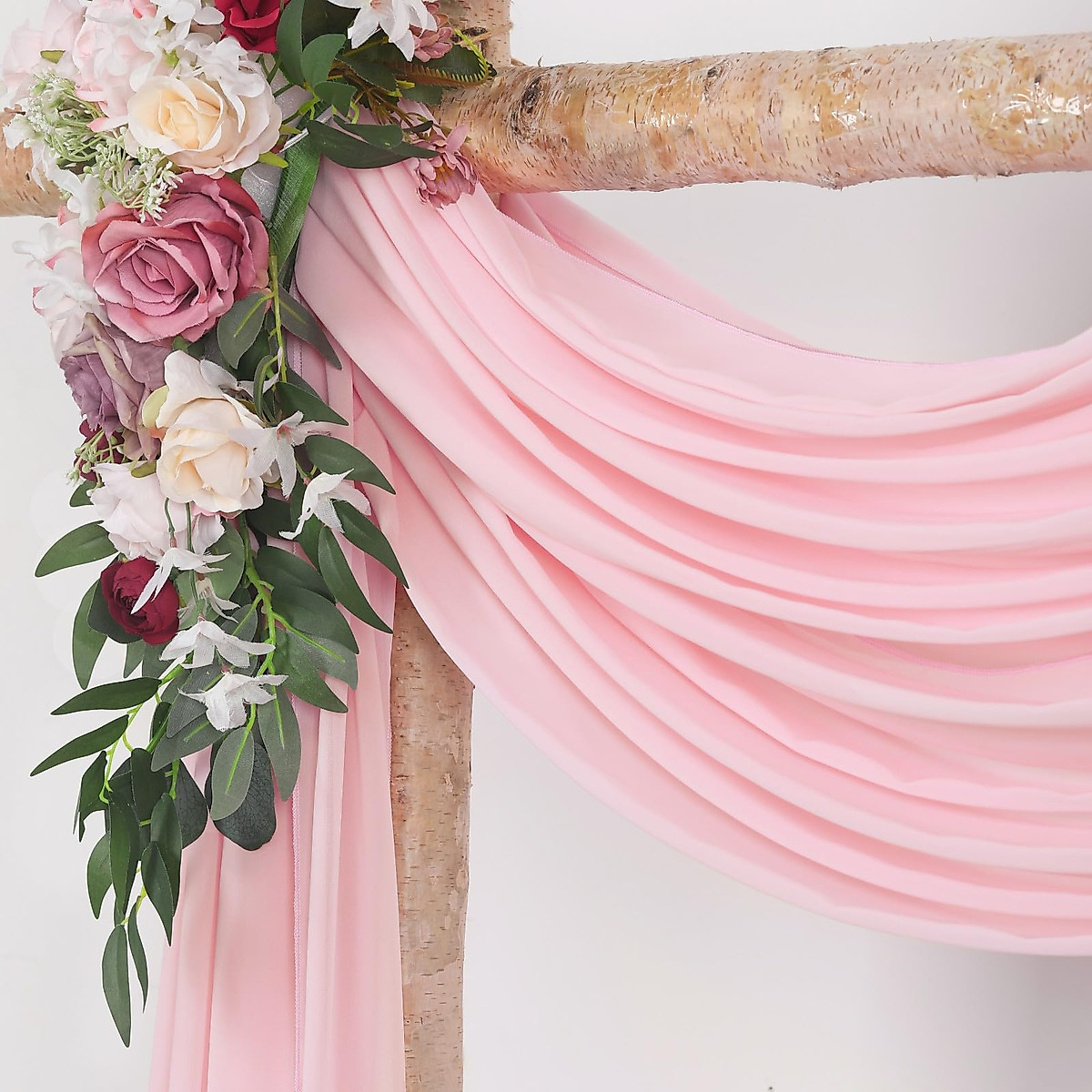 MoKoHouse Wedding Arch Drapes Fabric 3 Panels 6 Yards Pink Chiffon Drapes Backdrop for Baby Shower Birthday Party Decorations