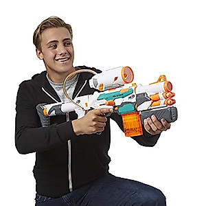 Nerf Modulus Tri-Strike Blaster, Mega Barrel, Rocket Launcher, Clip, 10 Elite Darts, 4 Mega Darts, 1 Rocket, Kids Outdoor Games (Amazon Exclusive)