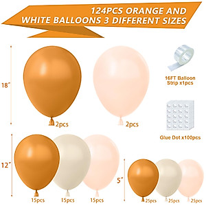 YAOWKY ThanksGiving Balloons Fall Garland Arch Kit,124pcs 18 12 5 In Burnt Orange Pastel Orange White Sand Balloons for ThanksGiving Fall Baby Shower Birthday Pumpkin Themed Party Decorations