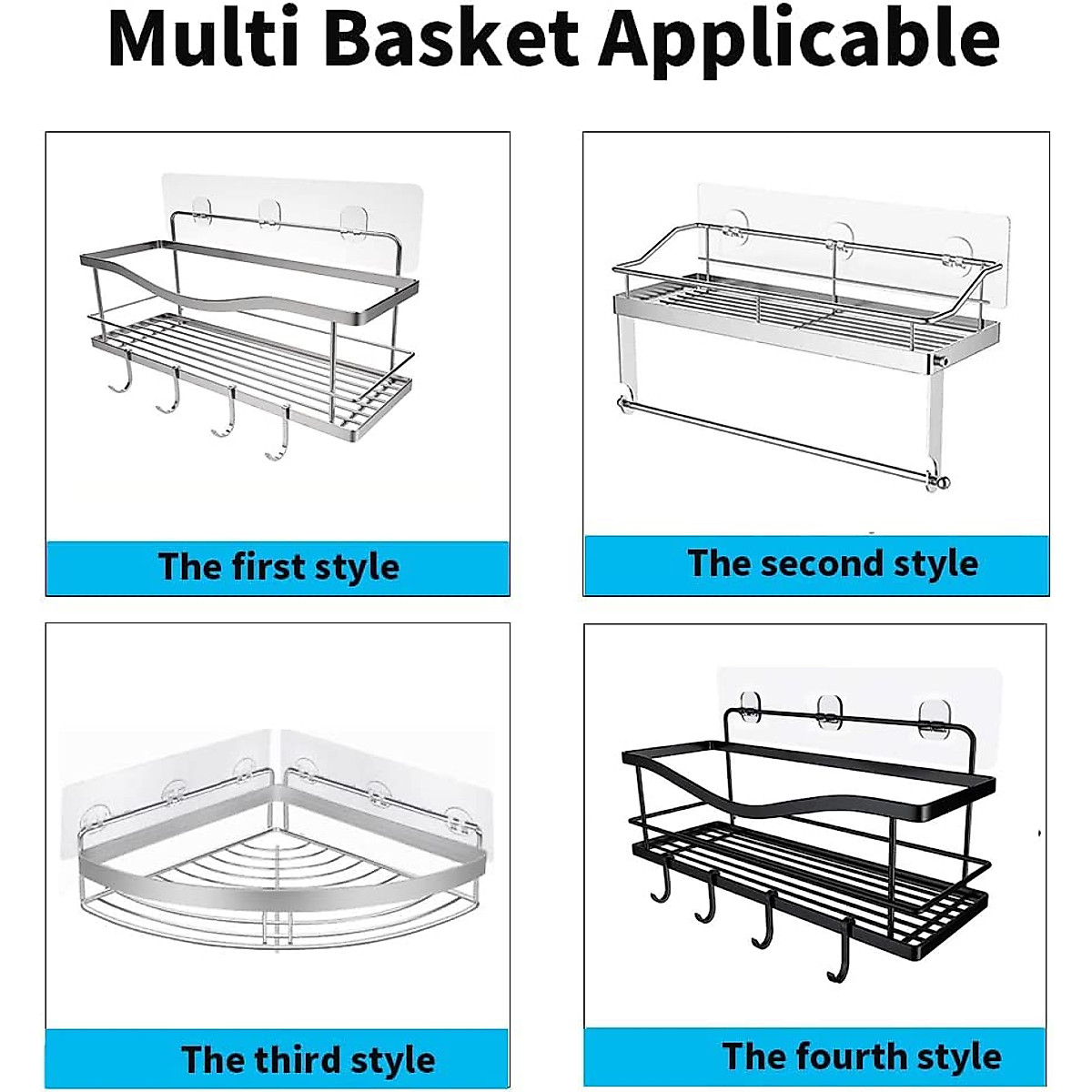 Mivvosakuki 2pcs Shower Caddy Adhesive Replacement,Shower Shelves Adhesive Strip Pad Shower Organizer Sticker Replacement Bathroom Heavy Duty Strong Sticky Wall Adhesive