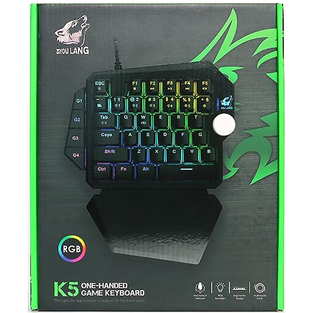 UrChoiceLtd One-Handed RGB Mechanical Gaming Keyboard,Upgrade Multimedia Knob USB Wired Professional Gaming Keypad with Macro Function, Detachable Wrist Rest For PC/Xbox/PS4 (Black/Blue Switch)