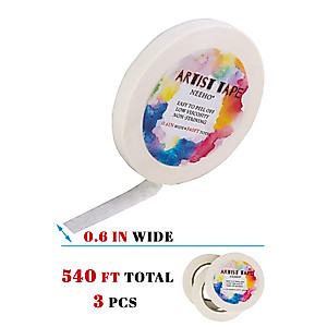 Artist Tape for Drafting Art, Neeho 3 Pack Acid-Free White Masking Tape for Watercolor Painting Canvas Framing, 0.6inch Wide 540FT Long Total