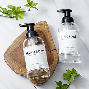 rejomiik Foaming Soap Dispenser Thick Glass Foam for Bathroom or Kitchen Sink, 12.7 oz Clear Pump Bottles for Hand soap, Body Wash, Black 2 Pack