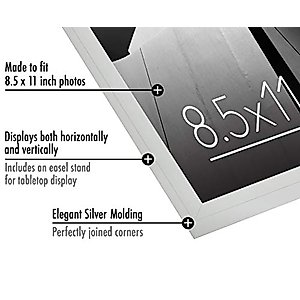 Americanflat 8.5x11 Picture Frame in Silver - Thin Border Frame with Shatter Resistant Glass - Horizontal and Vertical Formats for Wall and Tabletop