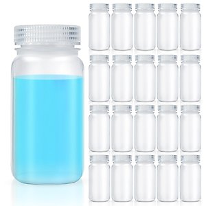 Hoolerry 20 Pcs Sample Bottles 2 Oz/ 60ml Wide Mouth Plastic Bottles Laboratory Grade Polypropylene Reagent Bottles Clear Liquids Storage Bottles with Screw Caps for Lab or storage