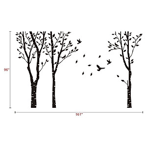 MairGwall Set of 3 Birch Trees with Flying Birds Wall Stickers - Beautiful Tree Wall Decal Vinyl Wall Art Decor for Nursery Kids Rooms Bedroom Living Room