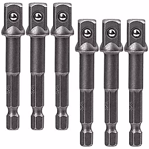 OIIKI 6 Pack 3/8 inch(10mm) Square Socket Adapter Bit Set, Impact Driver Power Bits for Automotive DIY-1/4 Hex Shank