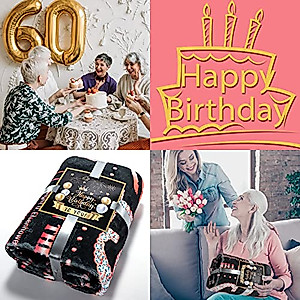 Henghere 60th Birthday Gifts for Women Friend, Mom, Grandma, Sister, Wife, Aunt, Coworker, Happy 60 Year Old Birthday Decorations Women | Blanket for Bed Sofa 60x50 Inches, Rose Gold