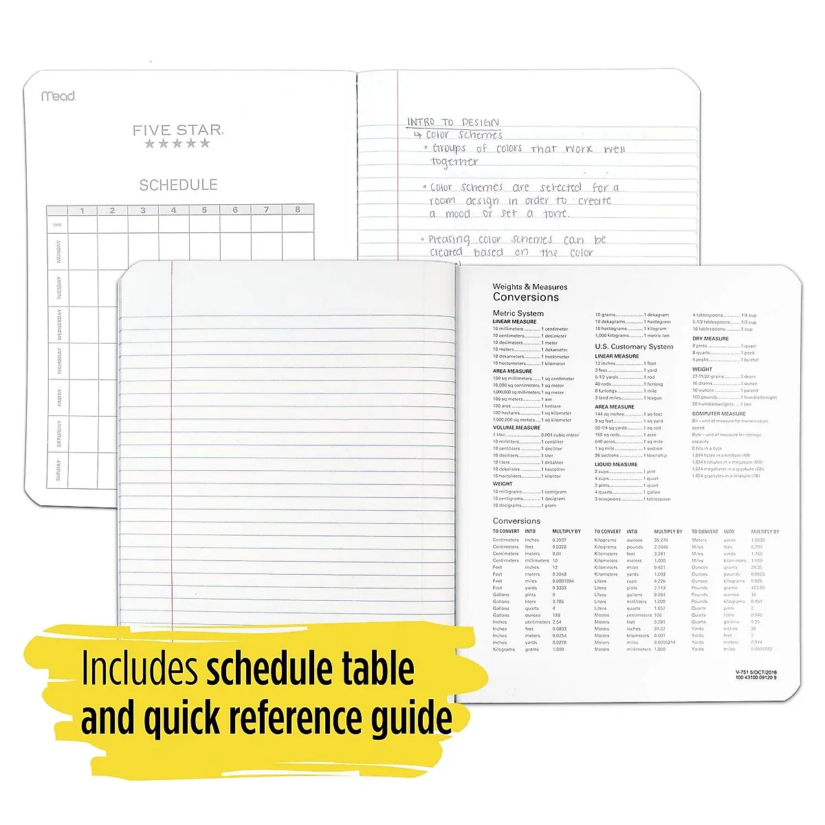 Five Star Composition Book, Notebook, College Ruled Paper, 100 Sheets, 9-1/2 x 7-1/2, Color Selected For You, 1 Count (09120)